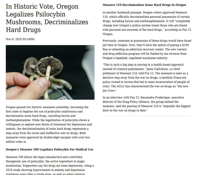 Oregon passed two historic measures yesterday, becoming the first state ...