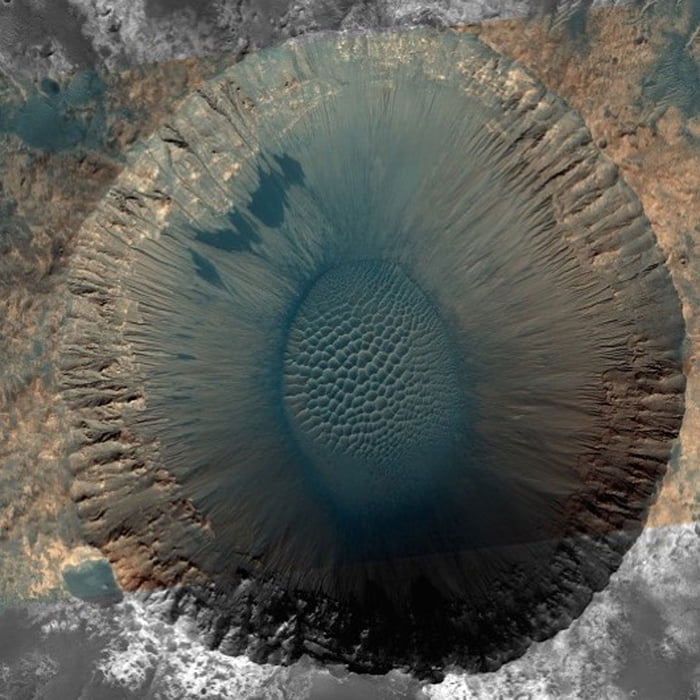 A gorgeous impact crater on Mars in Meridiani Planum. It has a diameter ...