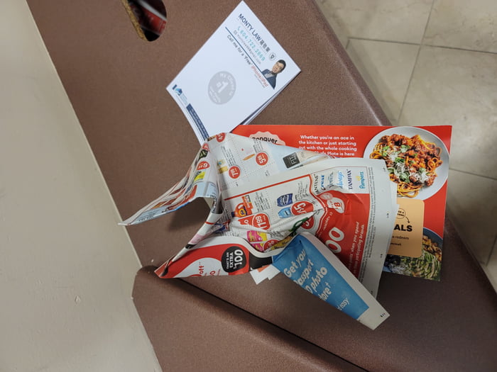 Took the flyer out of the box, it's crumpled already. Mail man must ...