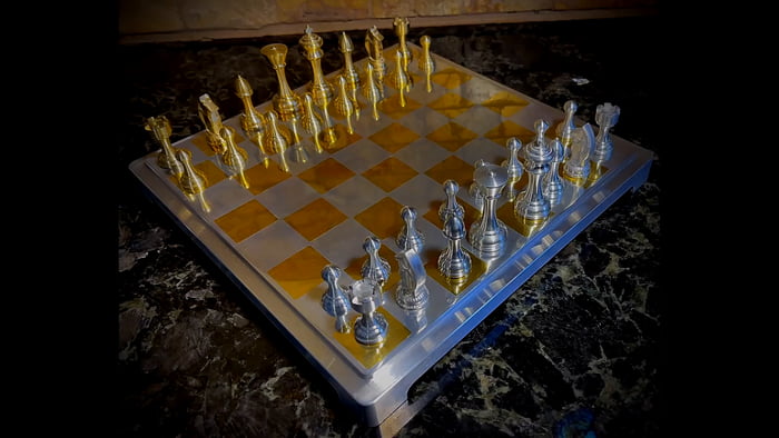 Chess set made of solid aluminum/brass on DIY CNC machine. - 9GAG