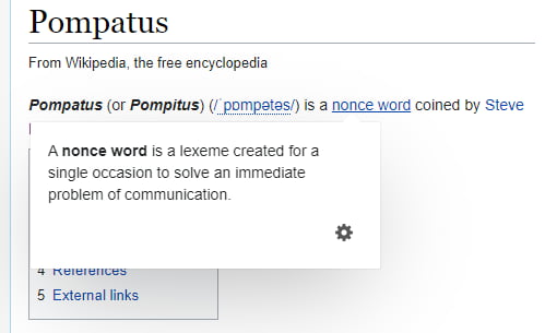Wikipedia taking the pi$$. What does Pompatus mean? Ah It's a nonce ...