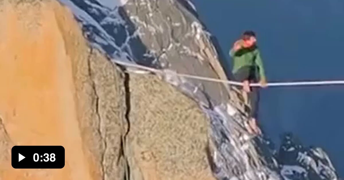 Balancing on a tightrope over a cliff - 9GAG