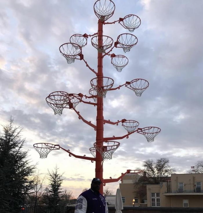 Shaquille O’Neil has a tree made with the rims from all the backboards ...