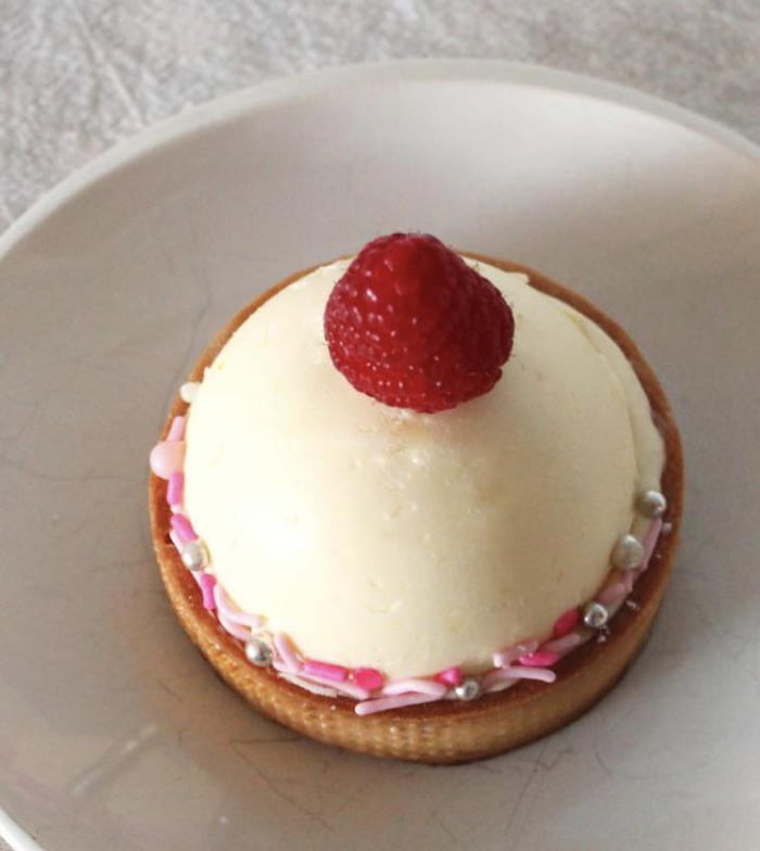 Spring Tartlet with raspberry curd, diplomat cream, French lemon cream ...