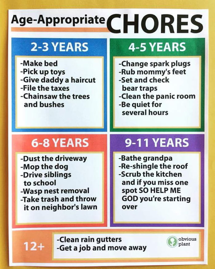 Age Appropriate Chores 9GAG