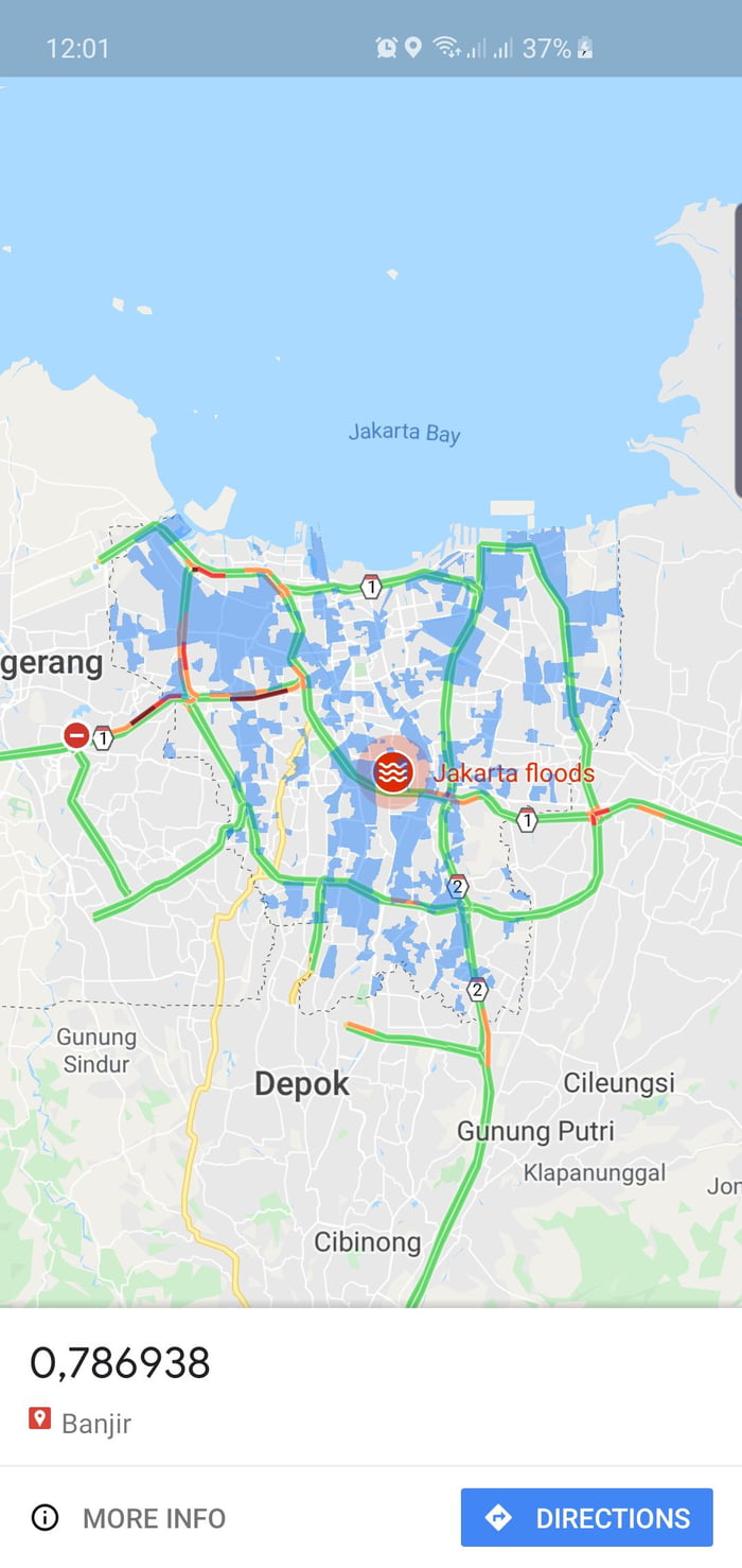 Flood in Jakarta via google maps - 9GAG