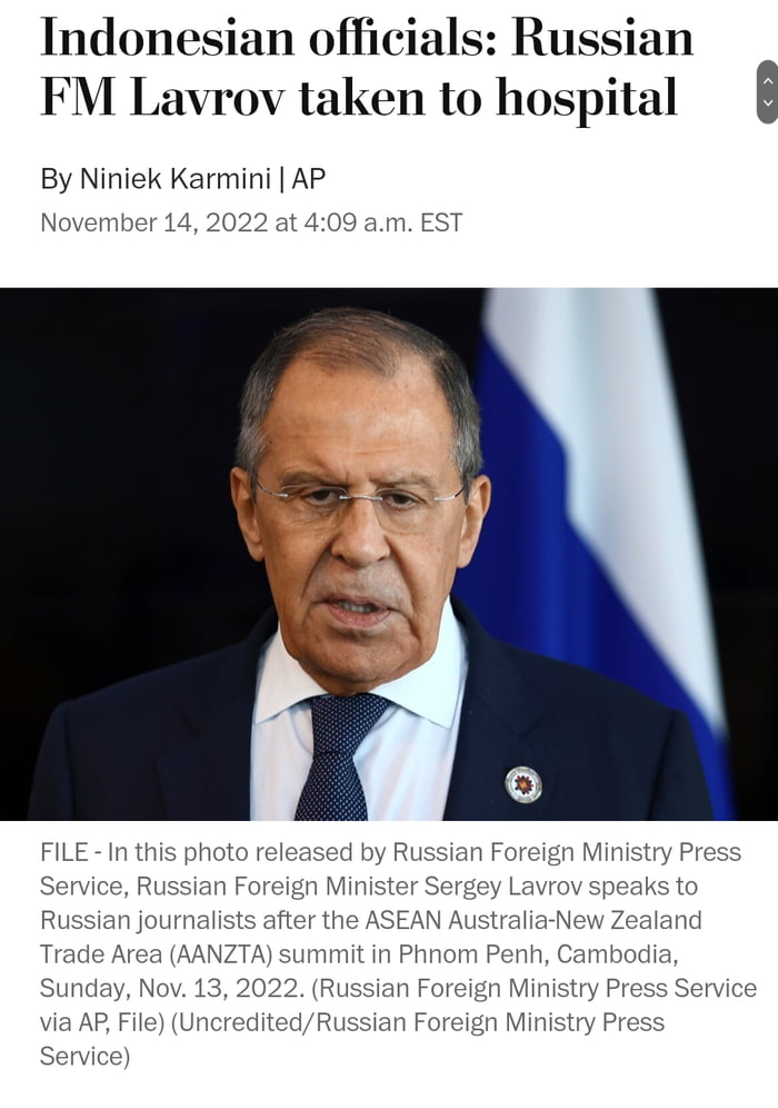 Lavrov to hospital. Three day operation maybe takes a toll on the heart ...