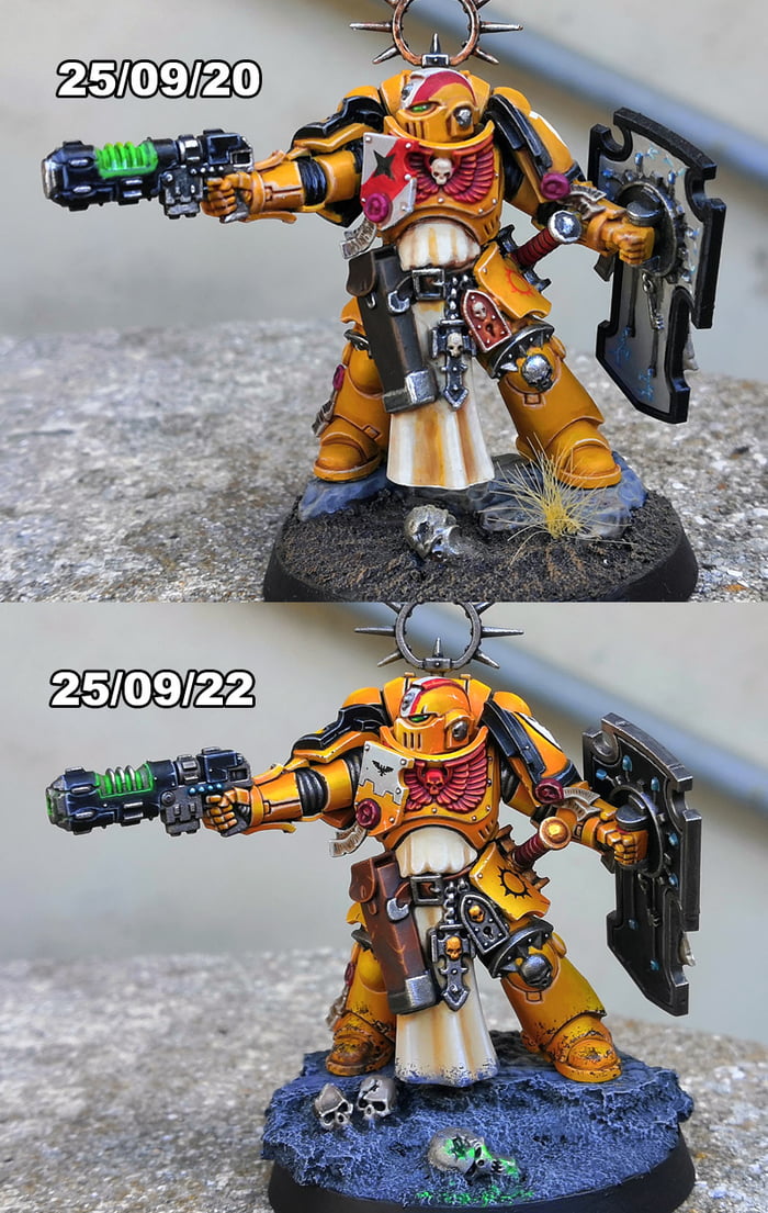 2 years painting progression using a side by side comparison of the same Bladeguard model ! - 9GAG
