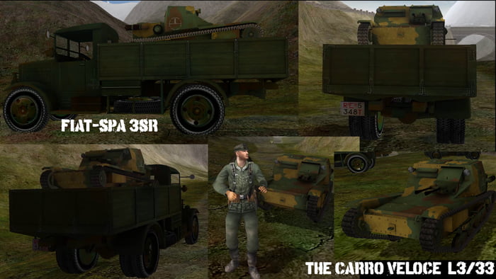 The Fiat-SPA 38R and L3/33 tankette. The truck is used for transporting ...