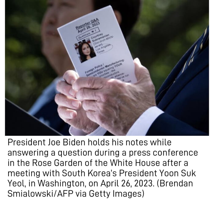 President Joe Biden on Wednesday was pictured holding a cheat sheet ...