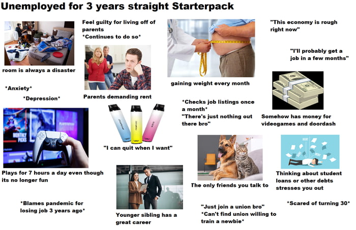 Unemployed for 3 years straight Starterpack - 9GAG