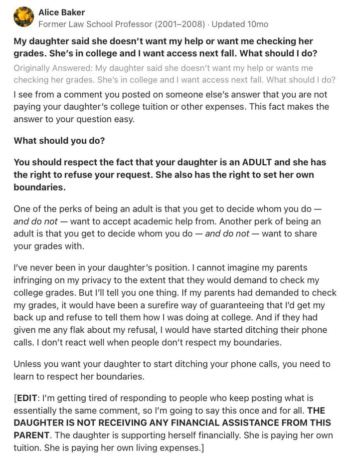 Turns out your daughter is old enough to decide who get access to her ...