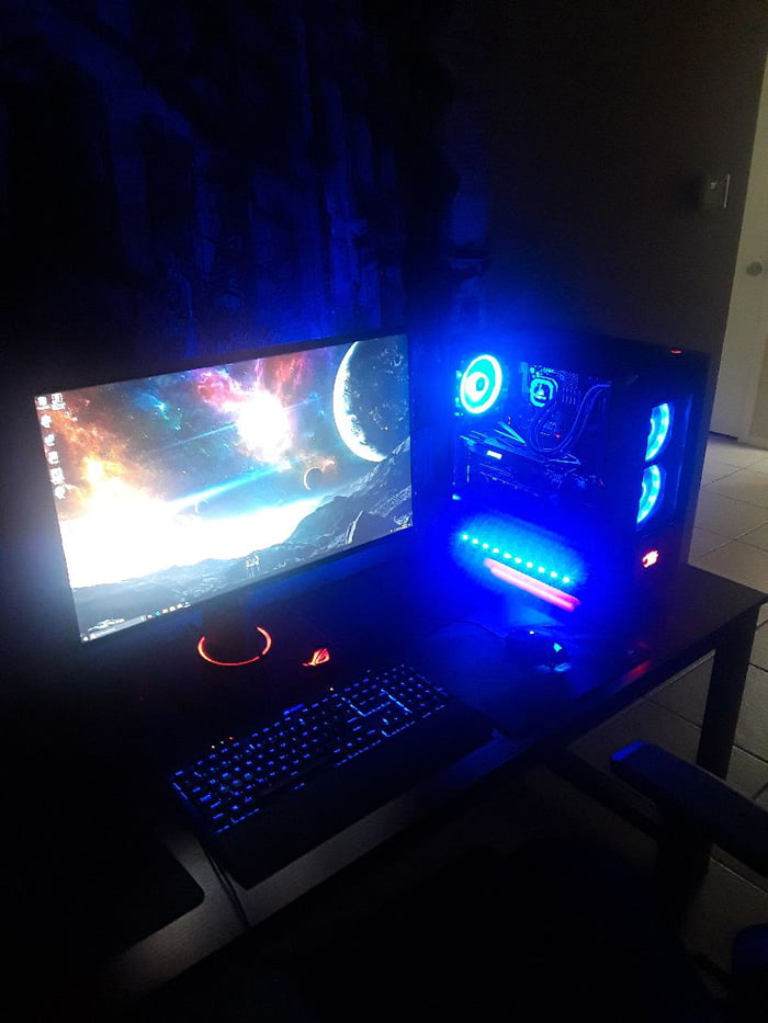 Blue, my new desktop, monitor, and peripherals - 9GAG