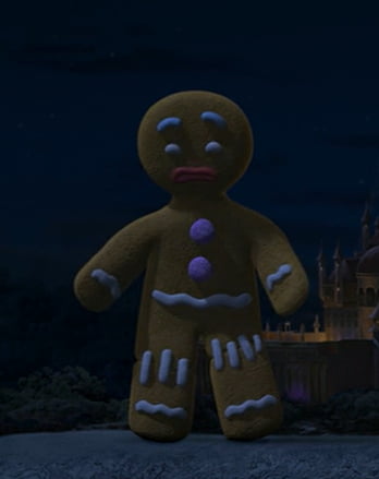 In Shrek 2, Gingy has had new legs stitched on after Lord Farquaad ...