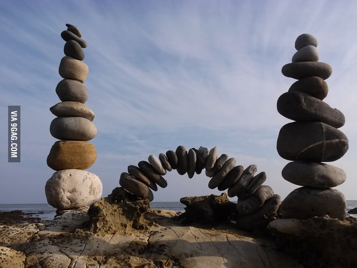 Stacked a few rocks and made an arch at the beach the other day. - 9GAG