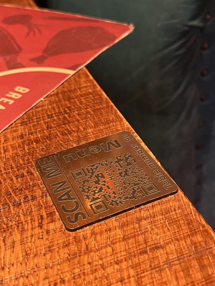 Metallic reflective QR code to order, with table number written as ...