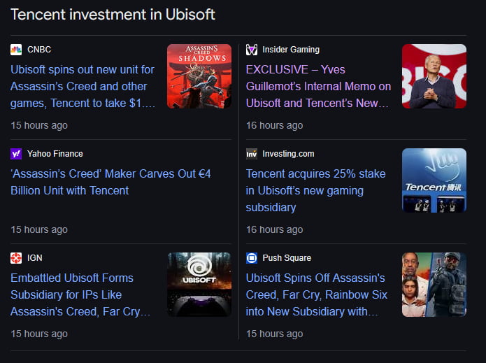 Tencent now holds a 25% share in Ubisoft's new subsidiary that includes ...