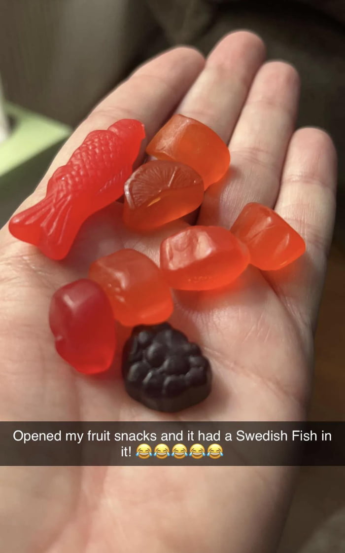 Fruit snacks with a bonus… 🍓🫐🍇🐟 - 9GAG