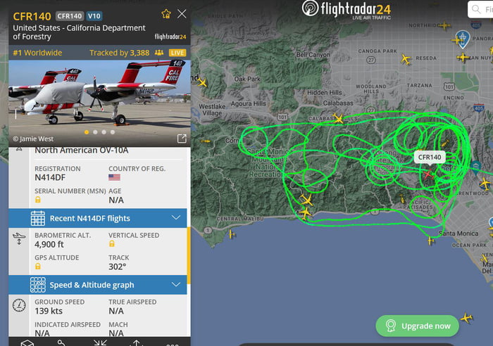 Flight path of the Cal Fire surveillance plane at 9:15 AM today. A few ...