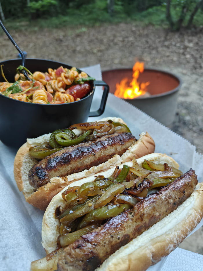 Brats and Pasta Salad by the campfire - 9GAG