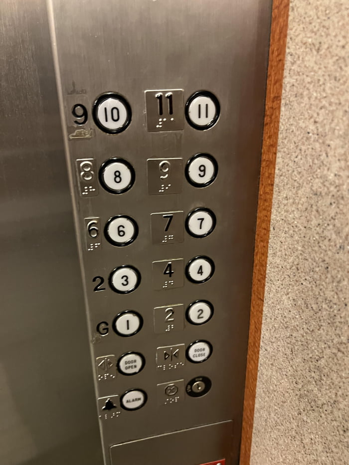 The elevator buttons, labels, and floor sequence makes no sense - 9GAG