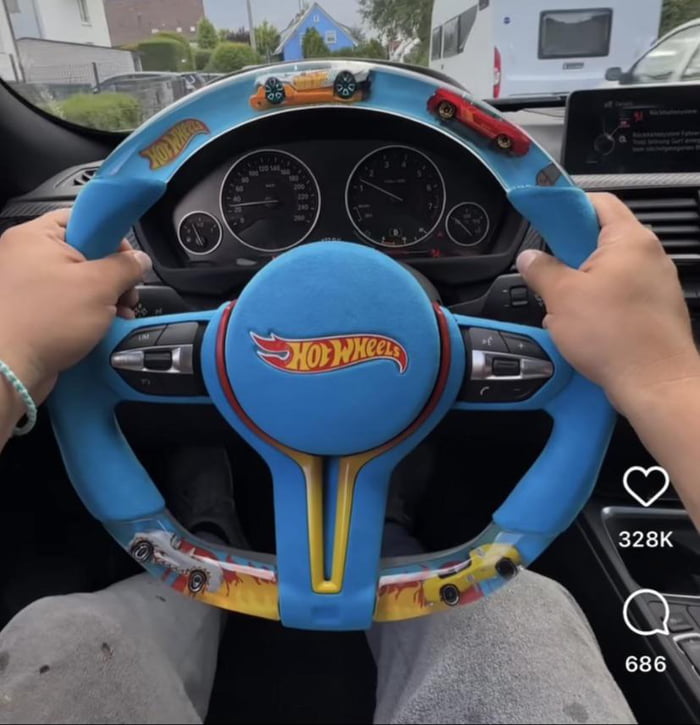 Custom Hot Wheels steering wheel in a BMW - 9GAG