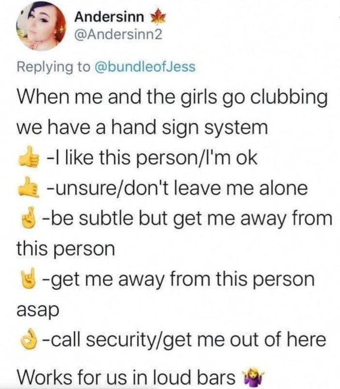 A cool guide hand sign for loud bars - 9GAG