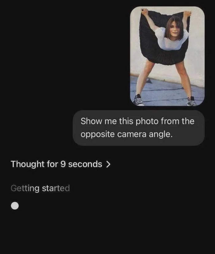 Asking AI for the opposite camera angle. - 9GAG