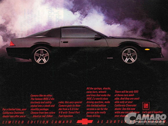 Chevrolet Camaro IROC Z (Z28) California edition. Old ad - 9GAG