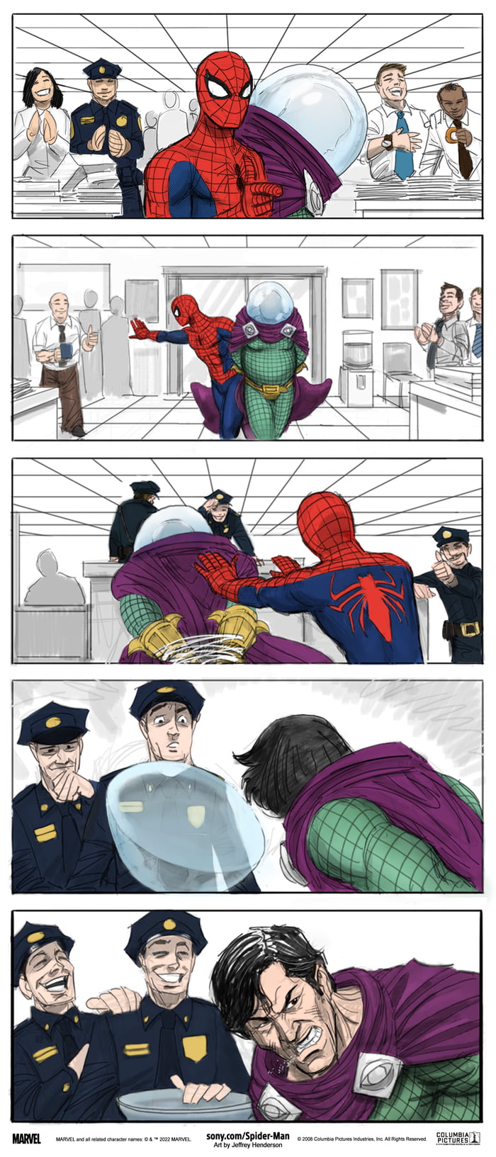Colourisation of the cancelled Raimi Spider-Man 4 storyboard concept art for Bruce Campbell ...