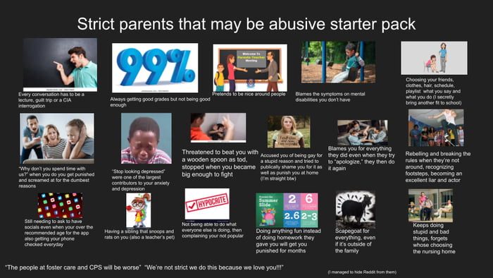 Strict parents that may be abusive starter pack - 9GAG