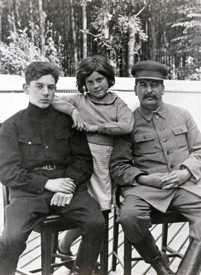 Joseph Stalin with his two children, Vasily and Svetlana in 1934. - 9GAG