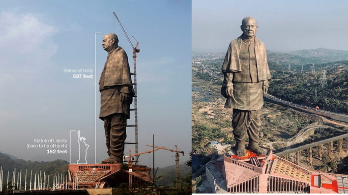The Statue of Unity The tallest statue in the world. (Stands on a 58 m ...