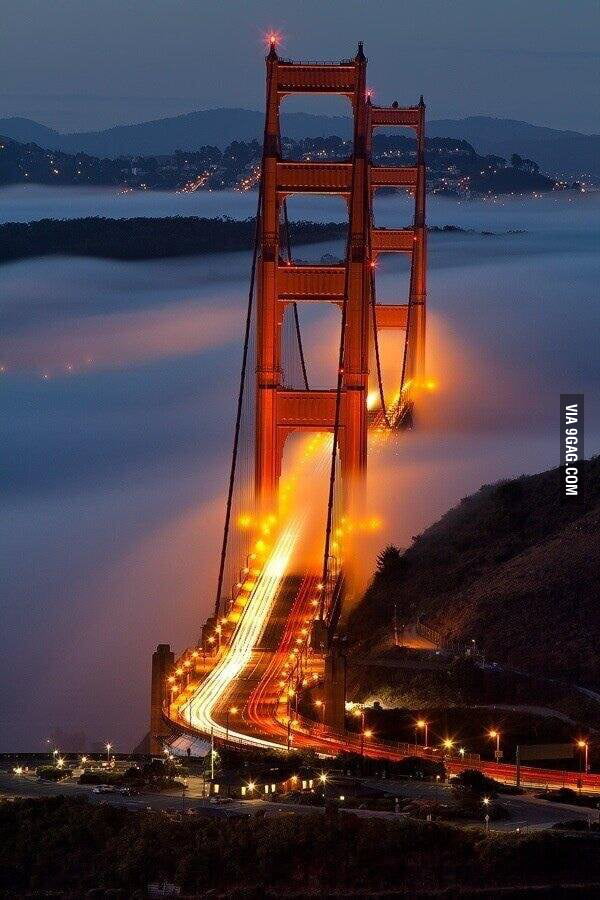 The Golden Gate bridge at dusk. - 9GAG