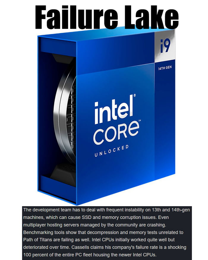 Intel 13th and 14th gen has 100% Fail rate, Techspot source. - 9GAG