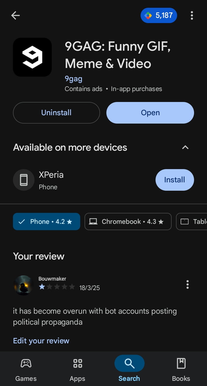 Rate the app in the Google Play store - 9GAG