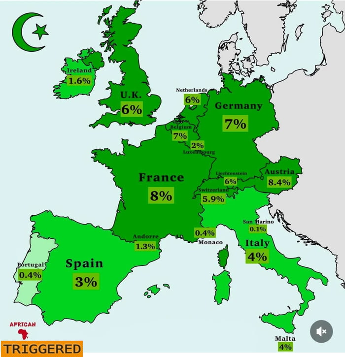 Percentage of muslims in Western European countries - 9GAG