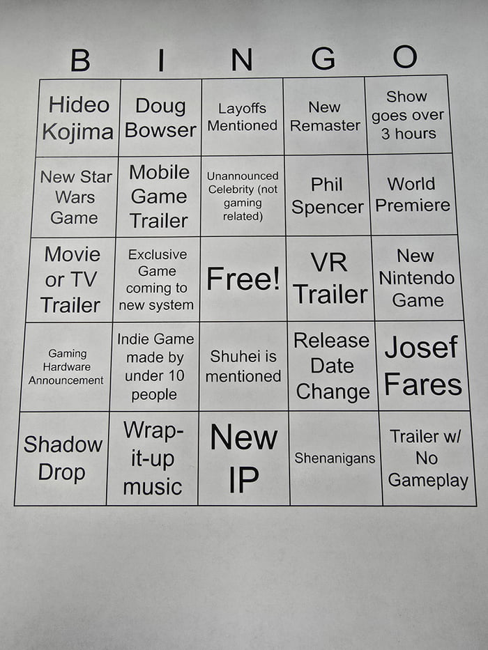 2024 Game Awards Bingo Card - 9GAG