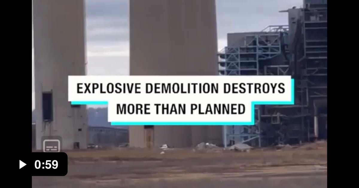A failed Smokestack demolition Obliterating another nearby tower - 9GAG