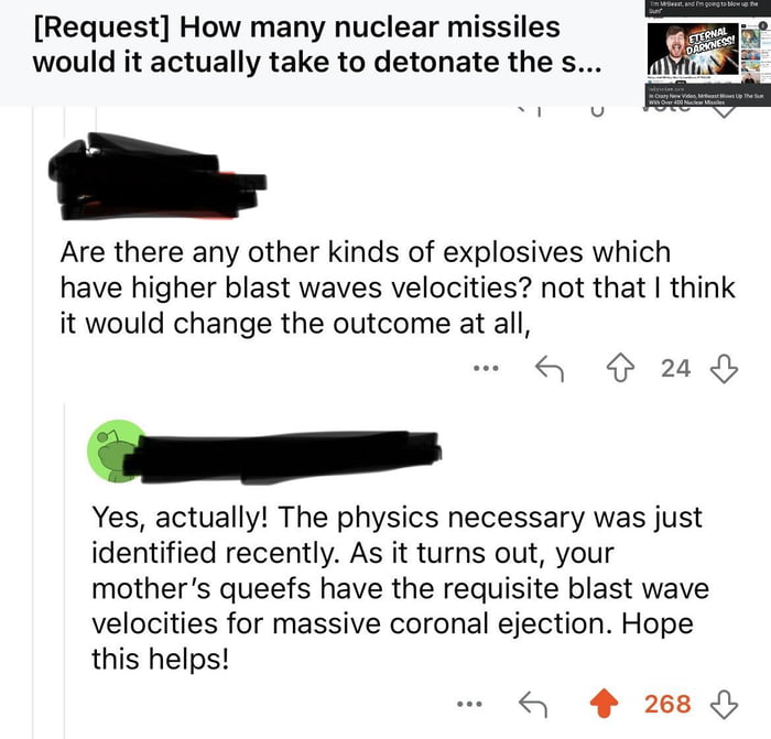 On asking a genuinely interesting question about explosive yields - 9GAG