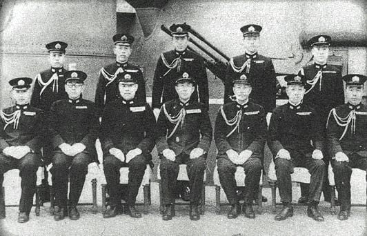Senior officers of Japanese 2nd Fleet staff aboard the battleship ...