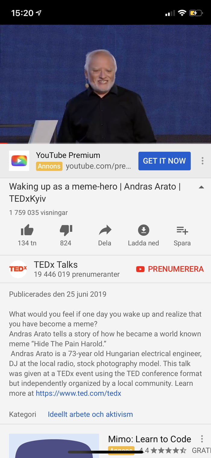 Hide the pain Harold has his own Ted Talk. - 9GAG