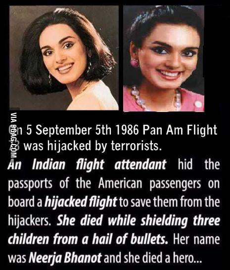 Neerja Bhanot... The Heroine of Hijacked Pan Am Flight 73 ...Salute - 9GAG