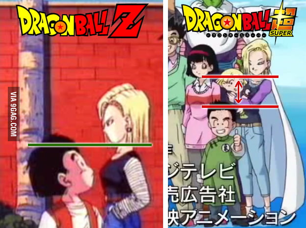 Kuririn's height in DBZ vs DBS - 9GAG
