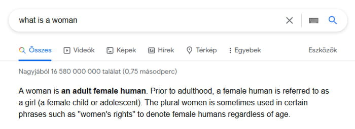 Google says a woman is "an adult female", but what is a "female ...