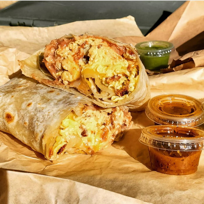 Breakfast burrito with eggs, bacon, beans,and cheese - 9GAG