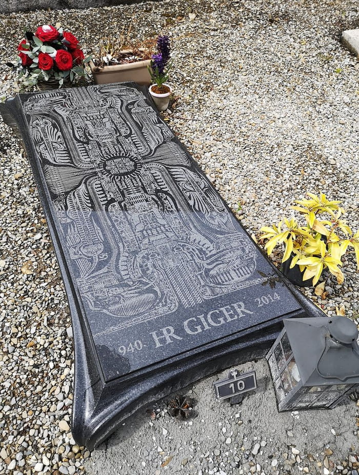 The grave of H.R. Giger, the Swiss sculptor/ designer who designed ...