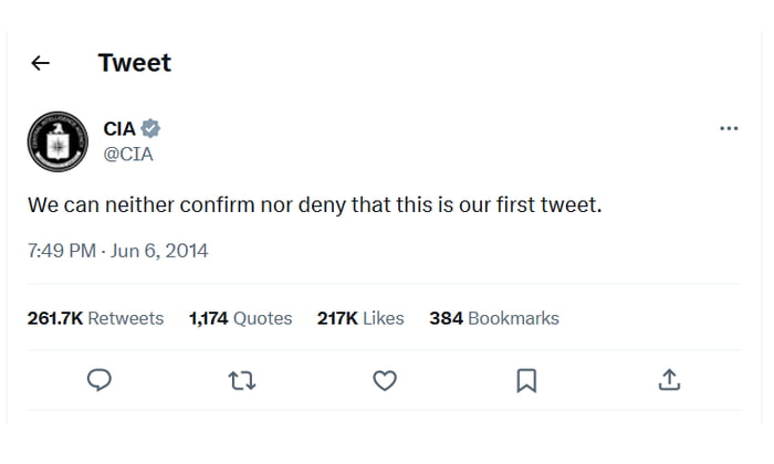 First message of the CIAs official Twitter account - 9GAG