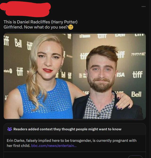 Gender Criticals think Daniel Radcliffes Pregnant Girlfriend is trans. - 9GAG