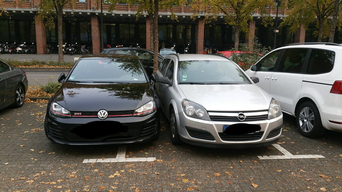 I still fit in there. Maybe he'll park sensibly next time. - 9GAG